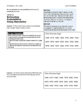 Ap Statistics Unit Guided Notes Probability Random Variables