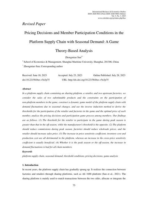 PDF Pricing Decisions And Member Participation Conditions In The Platform Supply Chain With