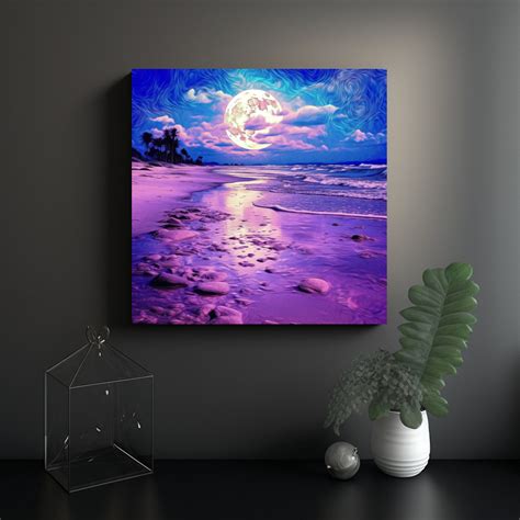 Cuadro Dibujo Playa Luna Púrpura Psicodélica Increíbles Imágenes Majestuosas DecoCuadros