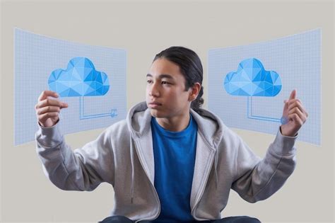 Young Asian Male Engaging Cloud Technology Digital Screens Cloud Computing Digital Innovation