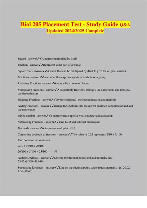 Biol 205 Placement Test Study Guide Q A Updated 2024 2025 Complete
