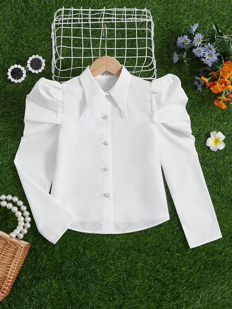 White Casual Collar Long Sleeve Woven Fabric Plain Shirt Embellished