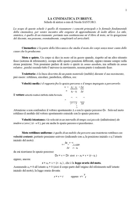 Formulario Di Fisica Cinematica Formulari De Física Docsity