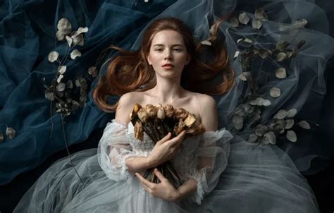 Wallpaper Look Girl Flowers Pose Model Portrait Bouquet Hands