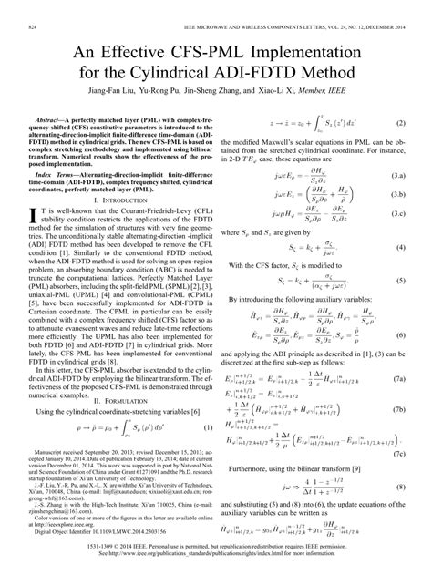 Pdf An Effective Cfs Pml Implementation For The Cylindrical Adi Fdtd