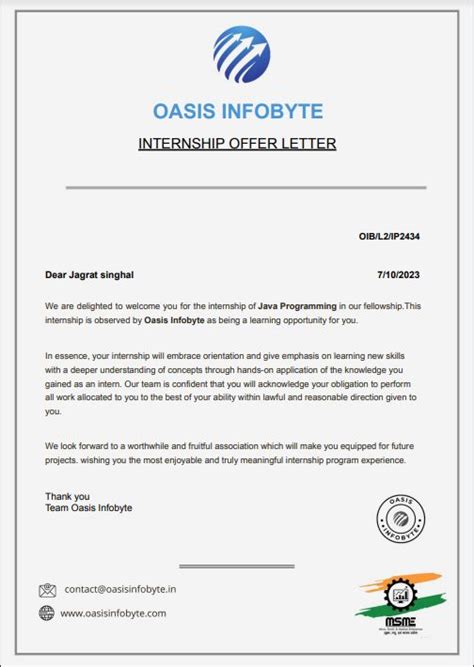 jagrat singhal on linkedin oasisinfobyte internship thankyou