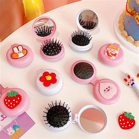Apink Folding Comb Airbag Massage Hair Brush With Mirror Anti Static