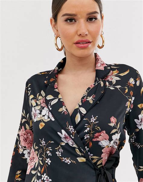 Missguided Satin Wrap Shirt Dress In Floral Print Asos Formal