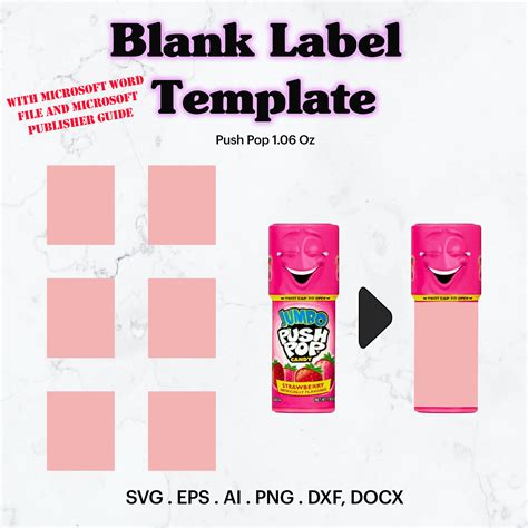 Push Lollipop Jumbo Candy 1 Oz Blank Label Template Svg Pop Candy Label Birthday Party Favor