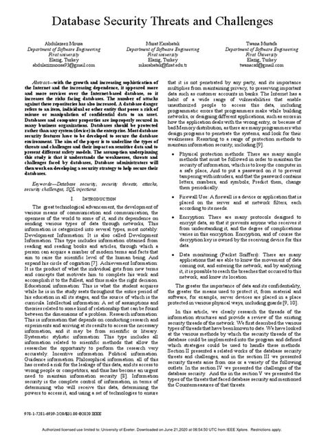 database security threats and challenges 2020 pdf pdf information security databases