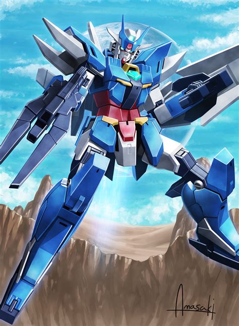 Safebooru Amasaki Yusuke Beam Rifle Earthree Gundam Energy Gun Flying