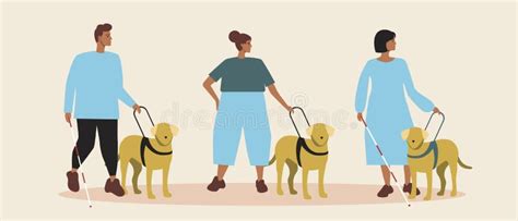 Joven Ciego Con Perro Guía Vector Plano Ilustración De Stock Con Guía