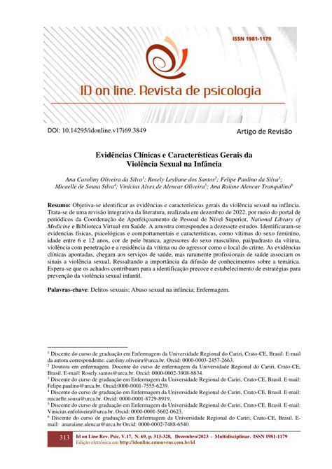 Pdf Evidências Clínicas E Características Gerais Da Violência Sexual