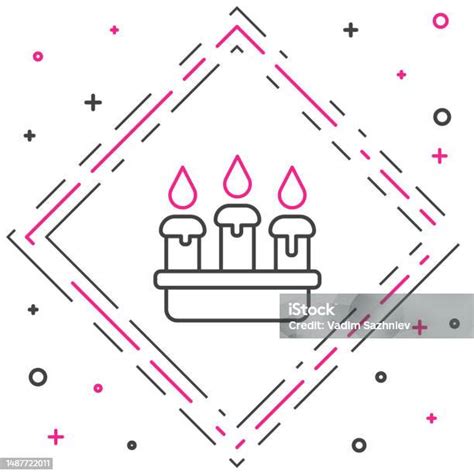 흰색 배경에 고립 된 촛대 아이콘에 라인 불타는 촛불 원통형 촛불은 불타는 불꽃과 함께 붙어 있습니다 다채로운 개요 개념 벡터 검은색에 대한 스톡 벡터 아트 및 기타 이미지