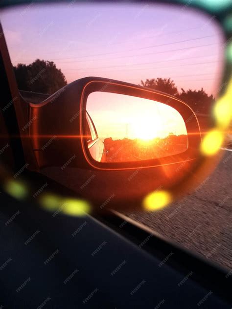 Premium Photo Reflection Of Sunset In Side View Mirror
