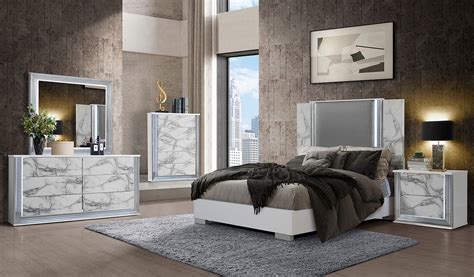 Ylime Platform Bedroom Set W LED White Marble By Global Furniture