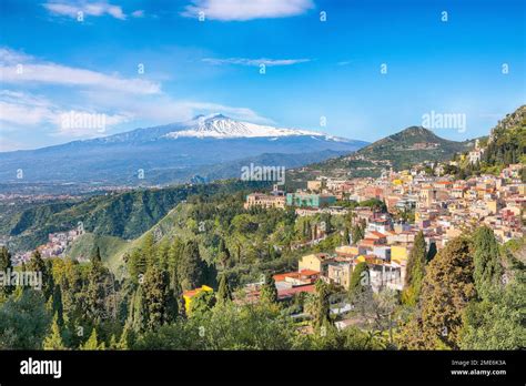 Awesome View Of Taormina Resorts And Etna Volcano Mount Giardini Naxos