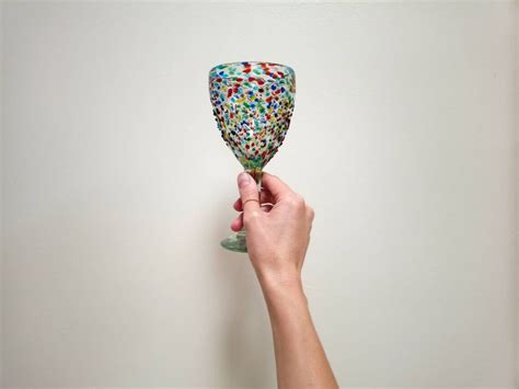 Hand Blown Glass Confetti Wine Glasses Water Goblets Boho Etsy