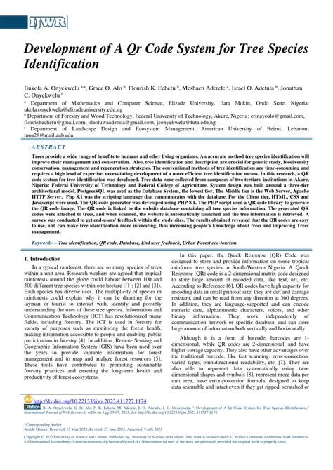 Pdf Development Of A Qr Code System For Tree Species Identification