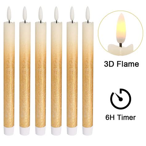 Buy Wondise Flameless Flickering Taper Candles With 6 Hour Timer 6