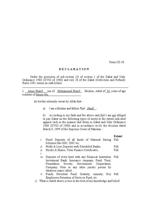 Zakat Declaration Pdf Financial Services Economies
