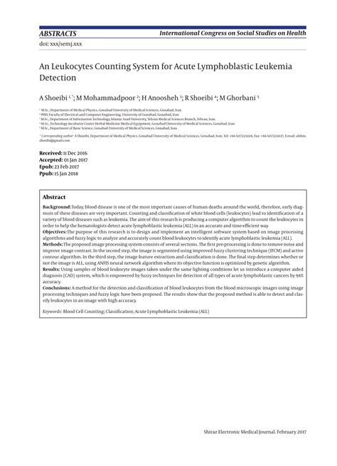 PDF An Leukocytes Counting System For Acute Lymphoblastic Leukemia Detection