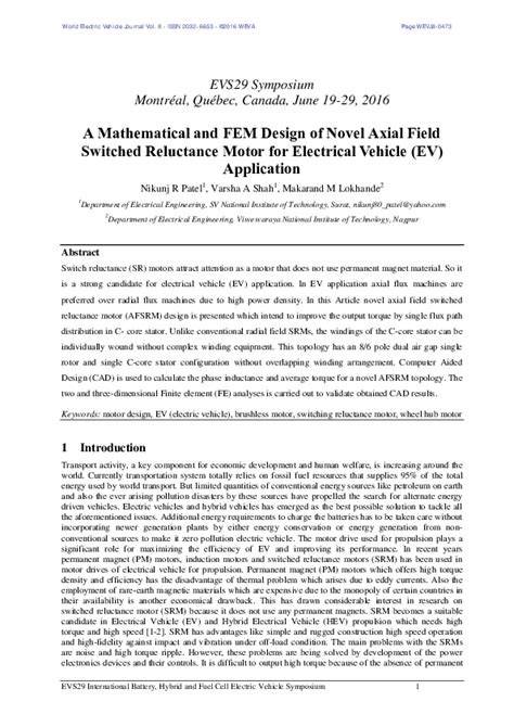 Pdf A Mathematical And Fem Design Of Novel Axial Field Switched Reluctance Motor For