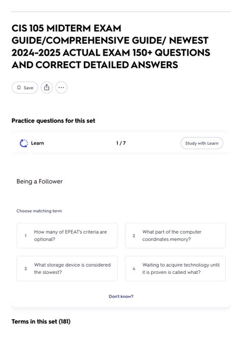 Cis 105 Midterm Exam Guidecomprehensive Guide Newest Actual Exam 150