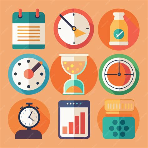 Set Of 9 Flat Icons For Time Management Schedule Deadline Progress Countdown Timer Clock And