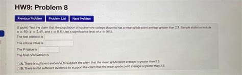 Solved Hw9 Problem 8 Previous Problem Problem List Next