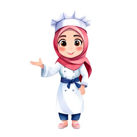Friendly Cute Adorable Hijab Chef With Welcoming Pose Isolated