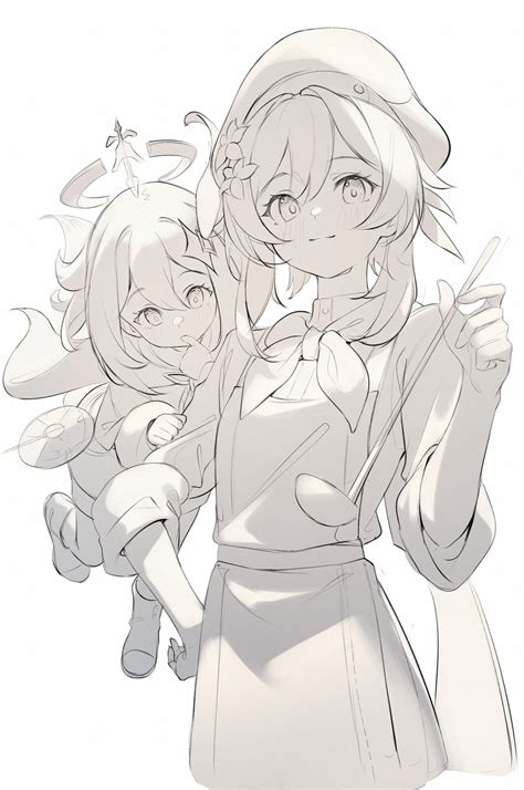 Lumine Paimon Lumine And Paimon Genshin Impact Drawn By Lumo Danbooru