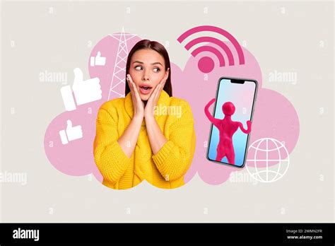 Composite 3d Photo Graphics Collage Of Surprised Young Girl Reactions