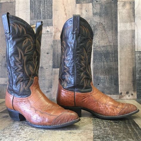 Tony Lama Vtg Wingtip Smooth Ostrich Cowboy Boots Depop
