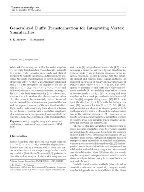 Generalized Duffy Transformation For Integrating Vertex Singularities Pdf Integral