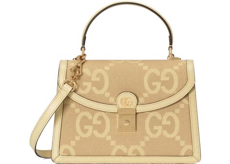 Gucci Ophidia Jumbo Gg Top Handle Bag Camelbanana In Canvas With Gold