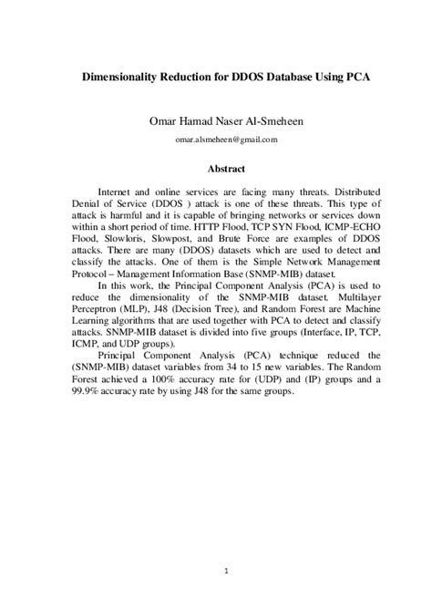Pdf Dimensionality Reduction For Ddos Database Using Pca Omar Al Smeheen