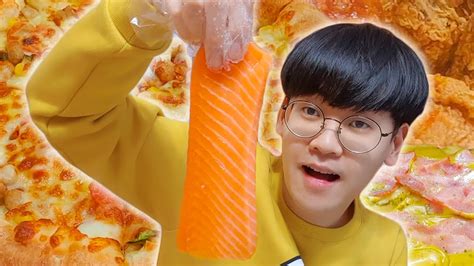 24시간 굶고 치킨 연어 떡볶이 피자 먹기 Youtube