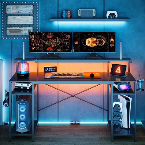 Bestier 55 Gaming Desktop Table With Led Light Monitor Stand