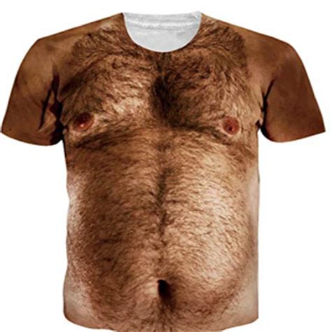 3d Print T Shirt For Men Animal Naked Hairy Man Nude Skin Chest Muscle
