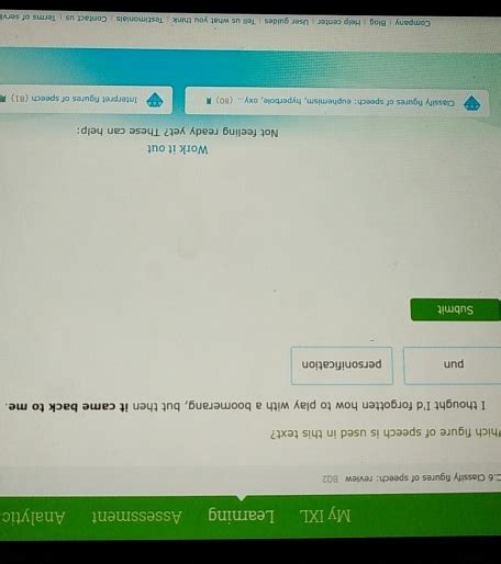 Solved My Ixl Learning Assessment Analytic C Classify Figures Of Speech Review B Which