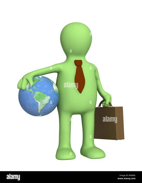Puppet Businessman Holding Portfolio And Earth Stock Photo Alamy