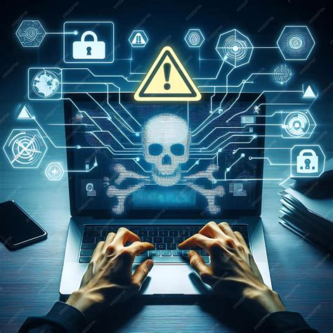 System Hacked Warning Alert Person Use Laptop With Virtual Warning Sign For Cyber Attack