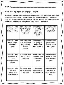 End Of The Year Scavenger Hunt Lesson Plans