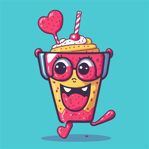 Premium Vector Vector Cute Milkshake With Cherry Cartoon