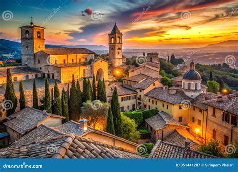 Assisi Italy City Map In Golden Colors In Retro Style Outline Map Cartoon Vector