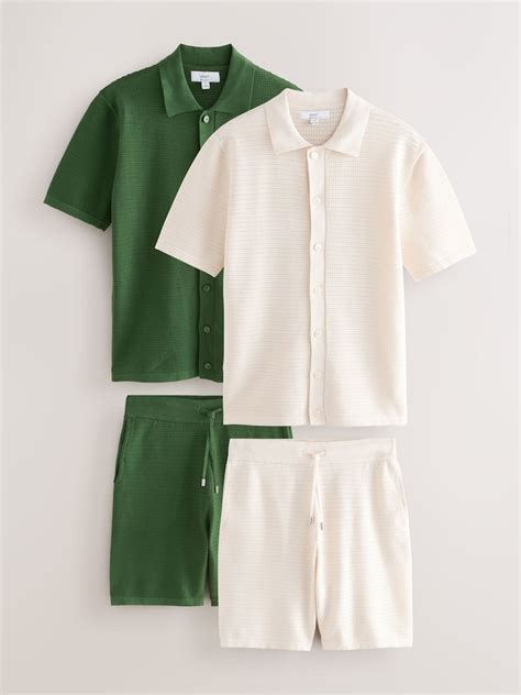 Buy Greenwhite Textured Knitted Shirts And Shorts Set 2 Pack From The