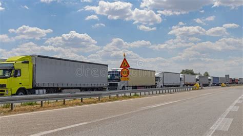 Trucks Queue Eu Border Stock Image Image Of Chain Logistics 254856357