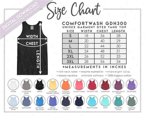 Semi Editable Comfortwash Gdh300 Size Color Chart Hanes Comfortwash