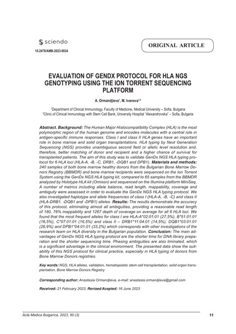 Pdf Evaluation Of Gendx Protocol For Hla Ngs Genotyping Using The Ion